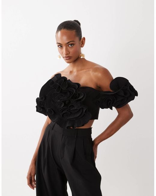 ASOS Off-the-shoulder Top With 3d Flower Detail in Black | Lyst