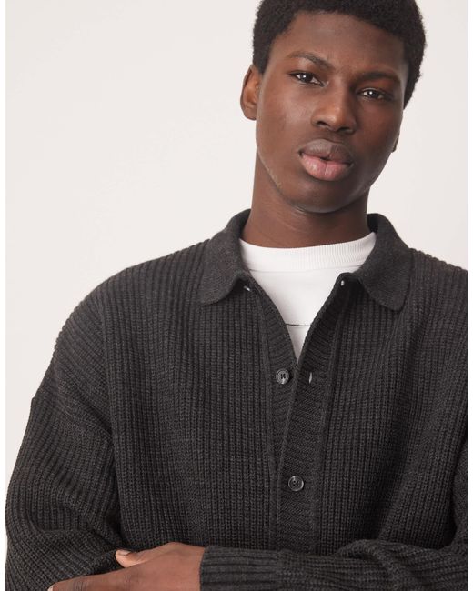 ASOS Oversized Boxy Fit Knitted Ribbed Collar Cardigan in Black for Men ...