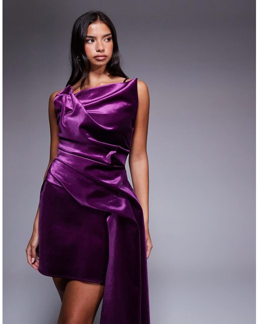 ASOS Velvet Off Shoulder Mini Dress With Structured Pleats And Sash ...