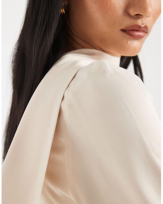 ASOS Satin Blouse With Scarf in Natural | Lyst