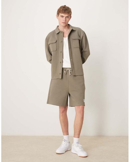 ASOS Oversized Co-ord Short With Woven Patch And Raw Edge in Natural ...