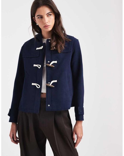 Brave Soul Faux Wool Short Duffle Coat With Hood in Blue | Lyst UK