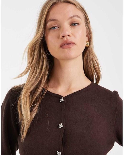 ONLY Cropped Cardigan With Button Details in Brown | Lyst UK