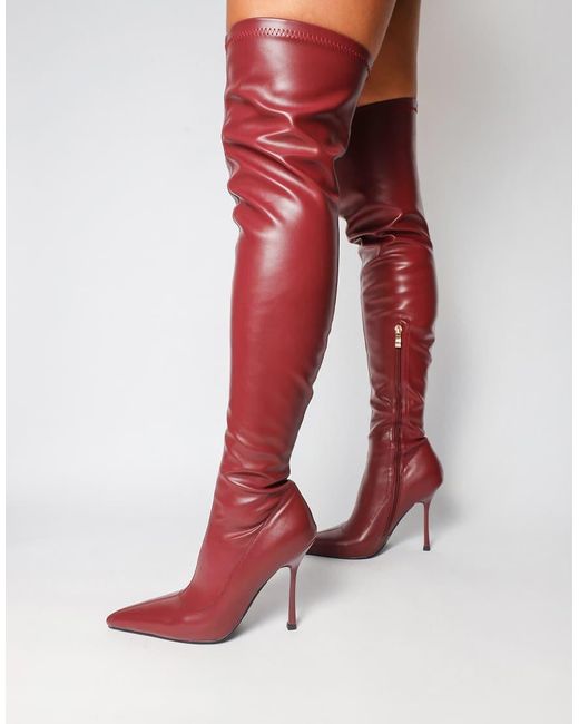 SIMMI Hades Stretch Over The Knee Boots in Red | Lyst UK