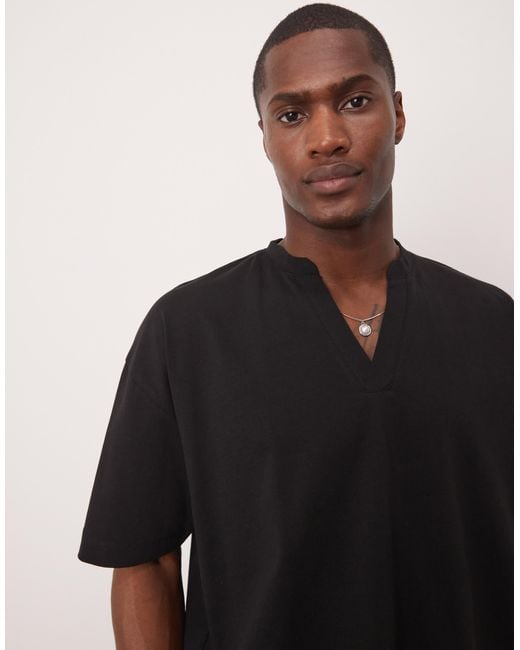 ASOS Heavyweight Oversized T-shirt With Notch Neck Detail in Black for Men | Lyst