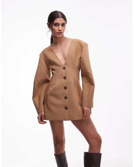 ASOS Moulded Hip Tailored Mini Dress in Brown | Lyst UK