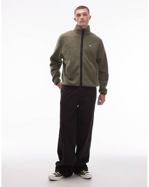 Tommy Hilfiger Badge Logo Zip Through Teddy Jacket in Brown for Men ...