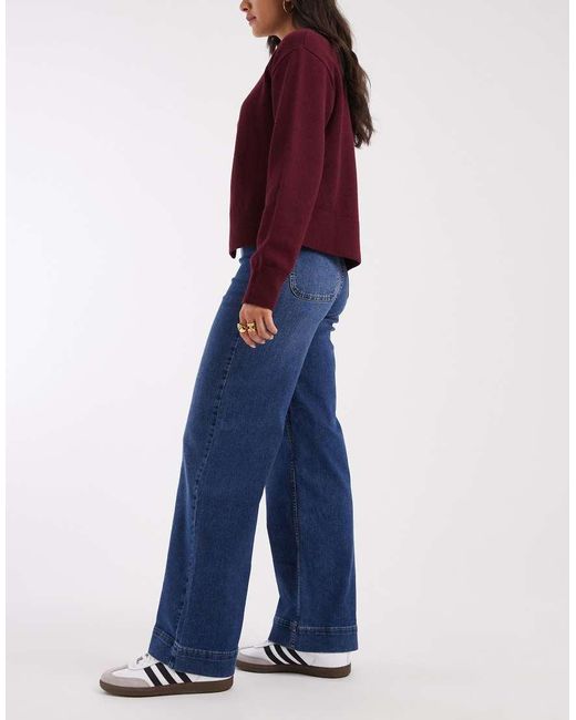 Vero Moda Kayla High Waisted Wide Leg Jeans With Wide Hems in Blue ...