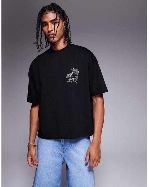 ASOS Boxy Oversized T-shirt With Palm Tree Graphic in Blue for Men | Lyst