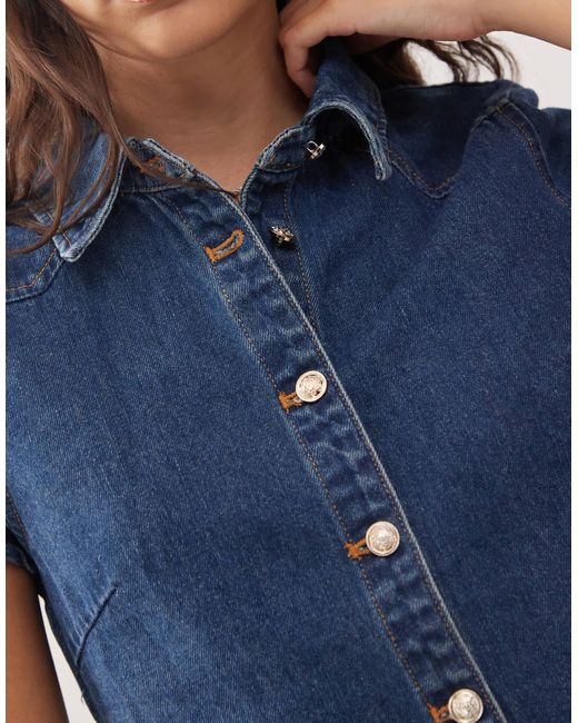 Lioness Varsity S Collar Detail Short Sleeve Contrast Stitch Denim ...