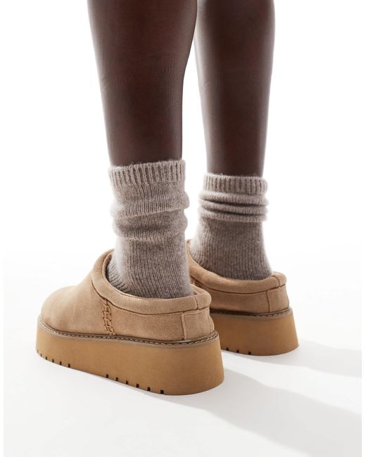 Stradivarius Platform Fluffy Mule in Natural | Lyst