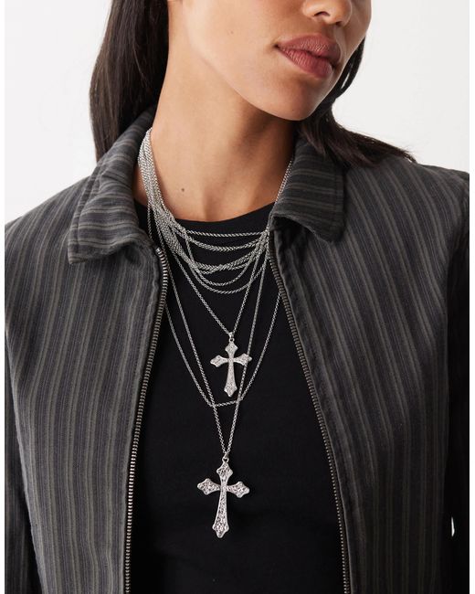 Reclaimed (vintage) Multi Chain Layered Necklace With Crosses in Black ...