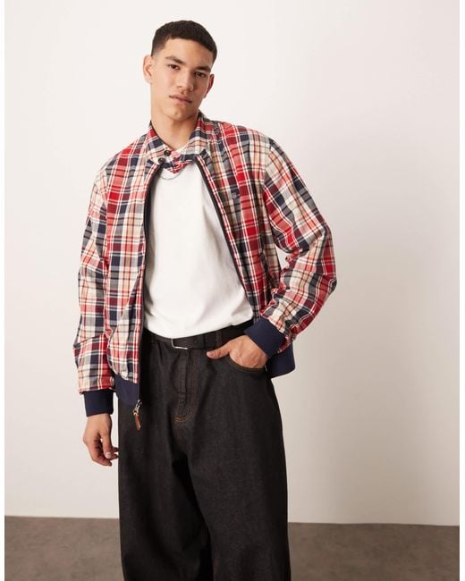 GANT Reversible Plaid/plain Harrington Jacket in Pink for Men | Lyst