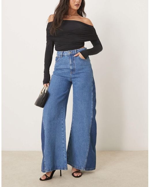 ASOS Flared Jean With Two-tone Panels in Blue | Lyst