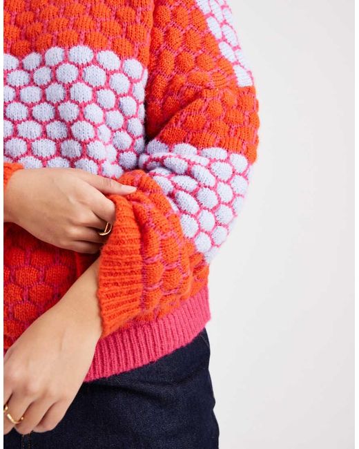 Pieces Plus Pieces Curve Bright Contrast Spot Jumper in Red | Lyst UK