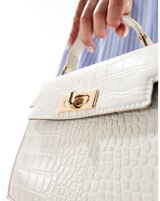 ASOS Croc Top Handle Crossbody Bag With Detatchable Strap in White | Lyst