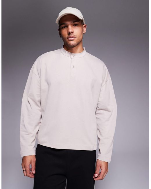 ASOS Heavyweight Oversized Boxy Drop Shoulder Henley 240gsm in Gray for ...