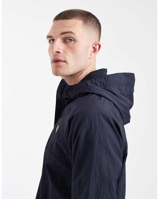 Fred Perry 1/4 Zip Ripstop Logo Hooded Training Jacket in Blue for Men ...