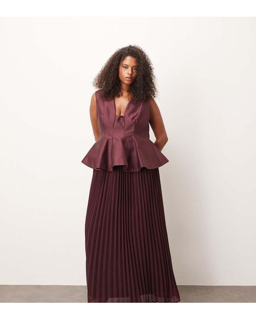 ARRANGE Curve Structured Waisted Maxi Dress With Contrast Pleated Skirt ...
