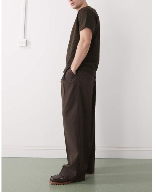 Weekday Wide Leg Tailored Pants With Front Pleats in Brown for Men ...