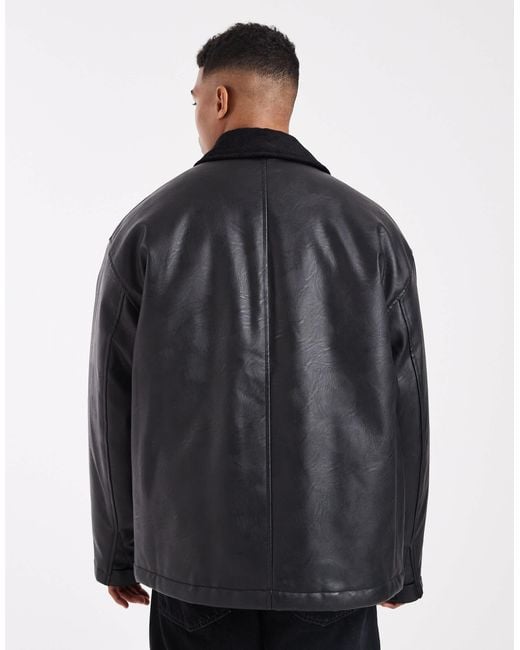 ASOS Oversized Barn Jacket With Cord Collar in Black for Men | Lyst