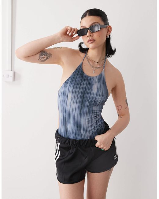 Weekday Halter Neck Swimsuit With Open Back Tie Detail in Blue | Lyst