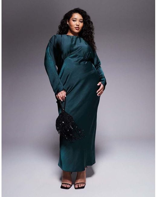 ASOS Asos Design Curve Satin Batwing Maxi Dress in Blue | Lyst UK