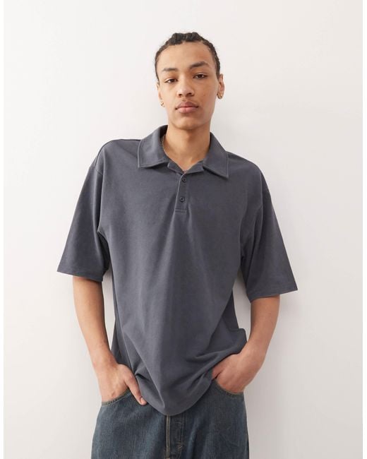 Collusion Washed Boxy Polo T-shirt in Blue for Men | Lyst