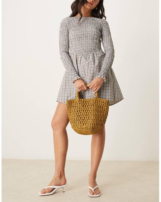 Mango Raffia Bucket Bag With Linning in Gray | Lyst