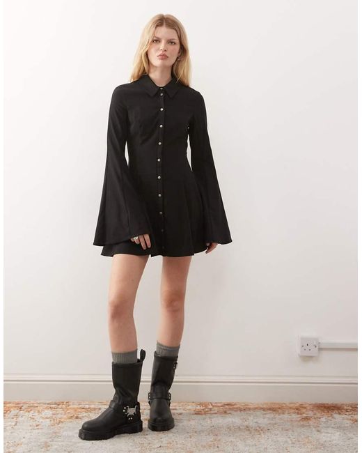 Monki Tailored Mini Shirt Dress in Black | Lyst UK
