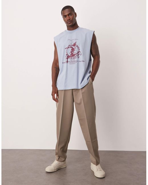 ASOS Oversized Tank With Dropped Armhole And Street Graphic in Blue for ...
