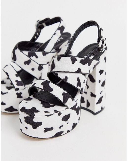 LAMODA Satin Cow Print Platform Sandals | Lyst