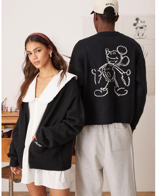 ASOS Disney Oversized Boxy Fit Knitted Crew Neck Cardigan With Mickey ...