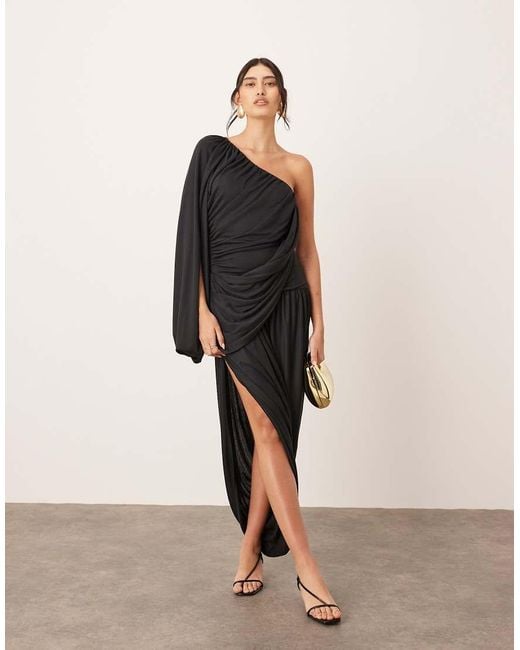 ARRANGE Drape One Shoulder Maxi Dress With Tulip Skirt in Natural | Lyst UK