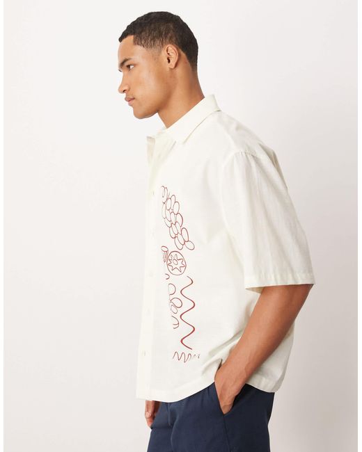 ASOS Boxy Oversized Shirt With Placement Print in White for Men | Lyst