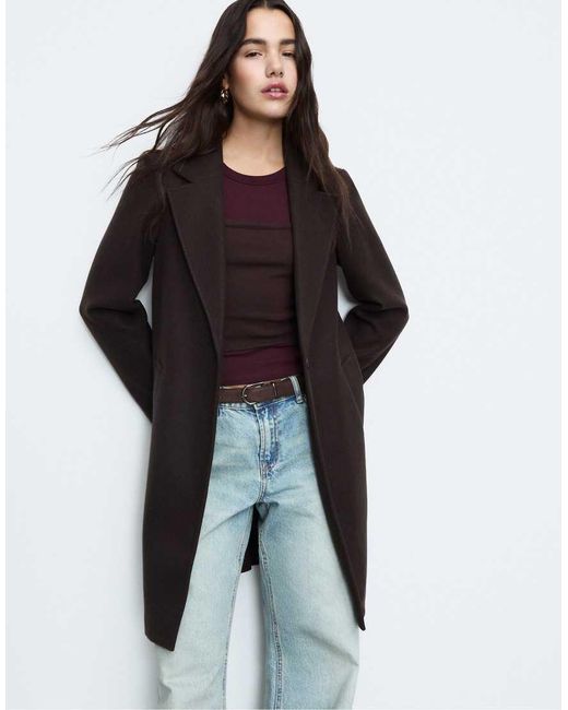 Stradivarius Soft-Touch Button-Up Midi Coat in Natural | Lyst UK