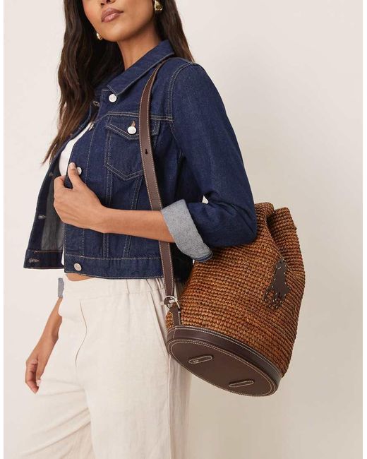 Polo Ralph Lauren Bucket Tas Van Raffia Met Logo in het Blauw | Lyst NL