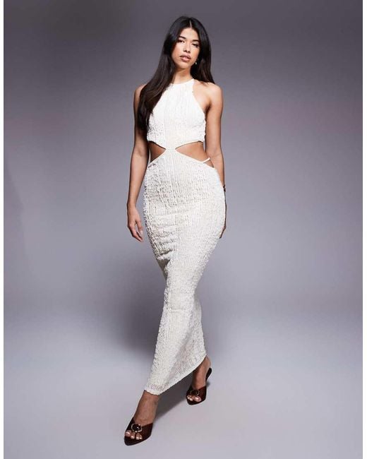 ASOS Textured Maxi Dress With Cut Outs in Blue | Lyst UK