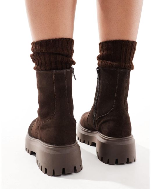 ASOS Antigua Suede Chelsea Sock Boots in Brown | Lyst