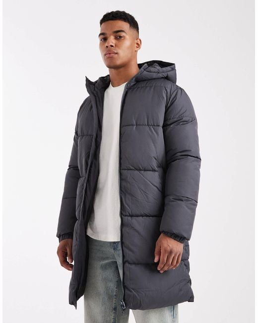 JJ Rebel Longline Padded Coat in Gray for Men | Lyst