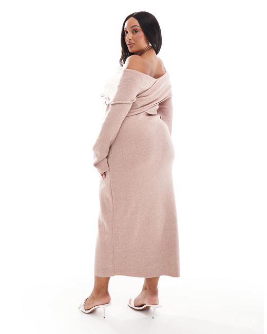 Pretty Lavish Curve Crossover Bardot Knit Midaxi Dress in Pink | Lyst