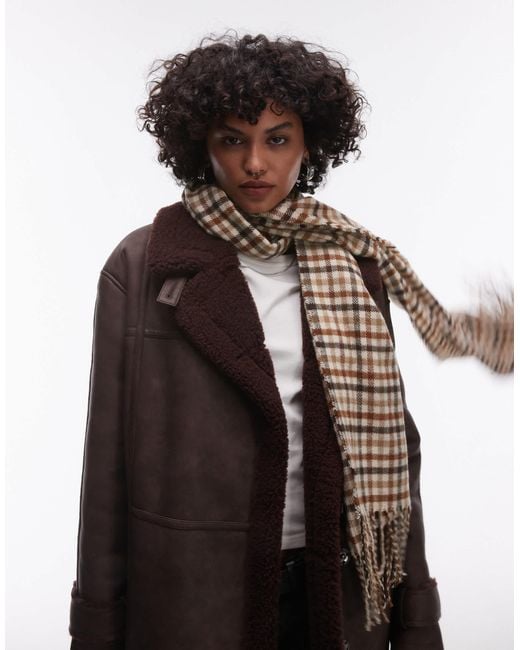 TOPSHOP Faux Leather Shearling Long Aviator Jacket in Black | Lyst