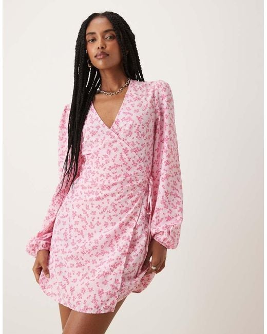 Collective The Label Wrap Mini Dress in Pink | Lyst UK