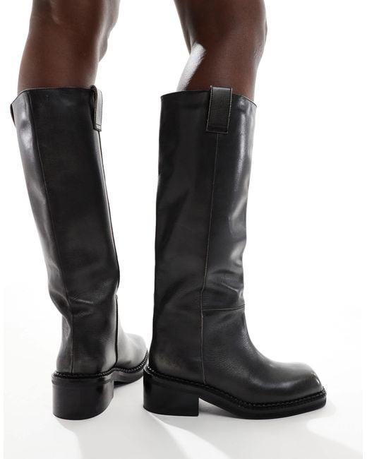 schuh Doria Square Toe Chunky Riding Boots in Black | Lyst Australia