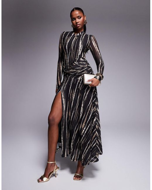 Bardot Printed Sheer Mesh Maxi Dress With Twist Side in Gray | Lyst