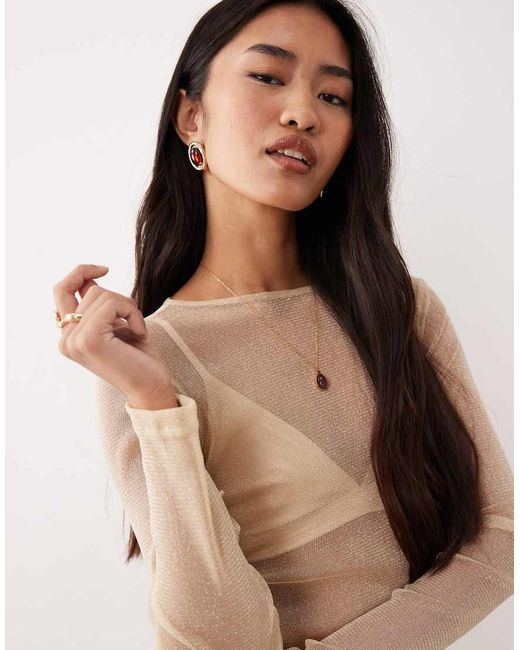 ASOS Metallic Second Skin Sheer Crew Neck in Black | Lyst UK