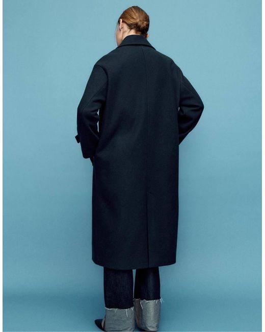 Stradivarius Long Soft-Touch Oversize Coat in Blue | Lyst UK