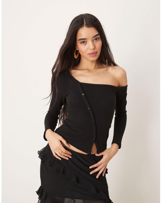ASOS Asymmetric Off Shoulder Button Through Top in Black | Lyst