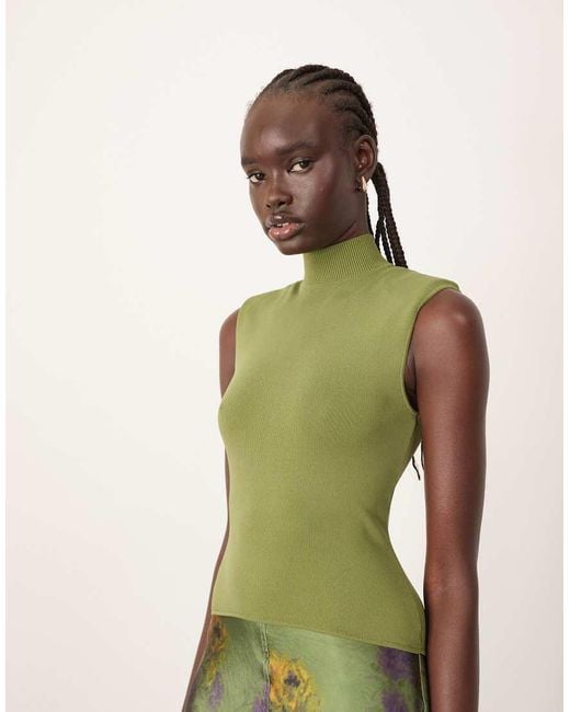 ARRANGE Knit Drop Waist Midi Dress With Satin Skirt in Green | Lyst UK