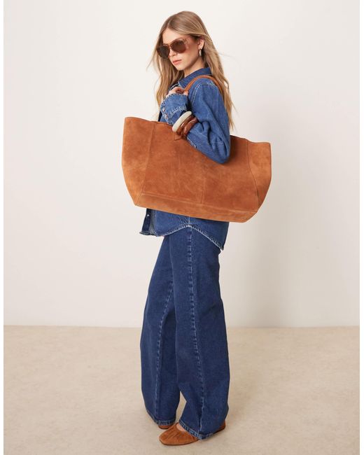 ASOS Premium Suede Bonded Tote Bag in Blue | Lyst